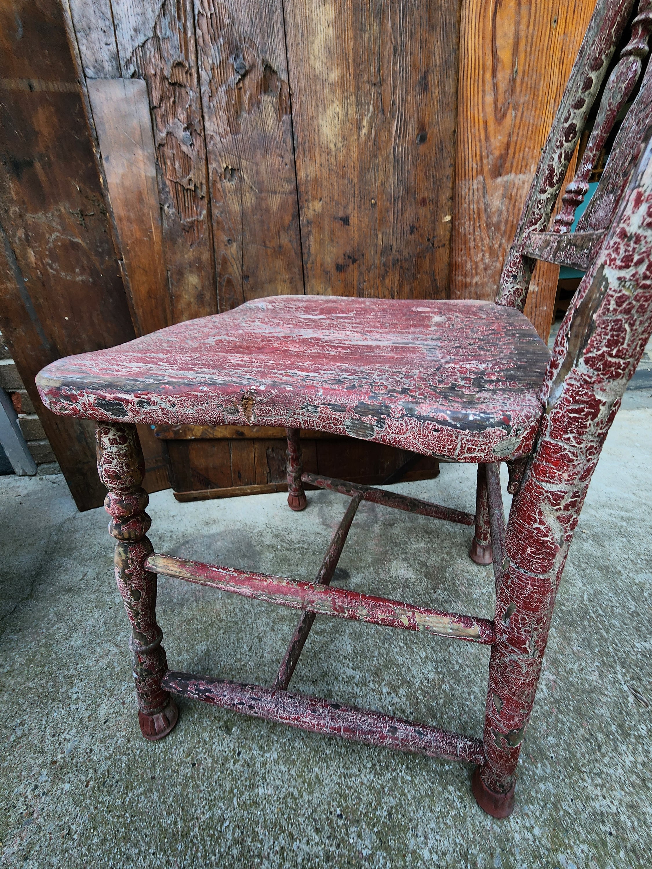 Rare 1800s Primitive Fiddleback Chair Original Paint Spindles Windsor ...