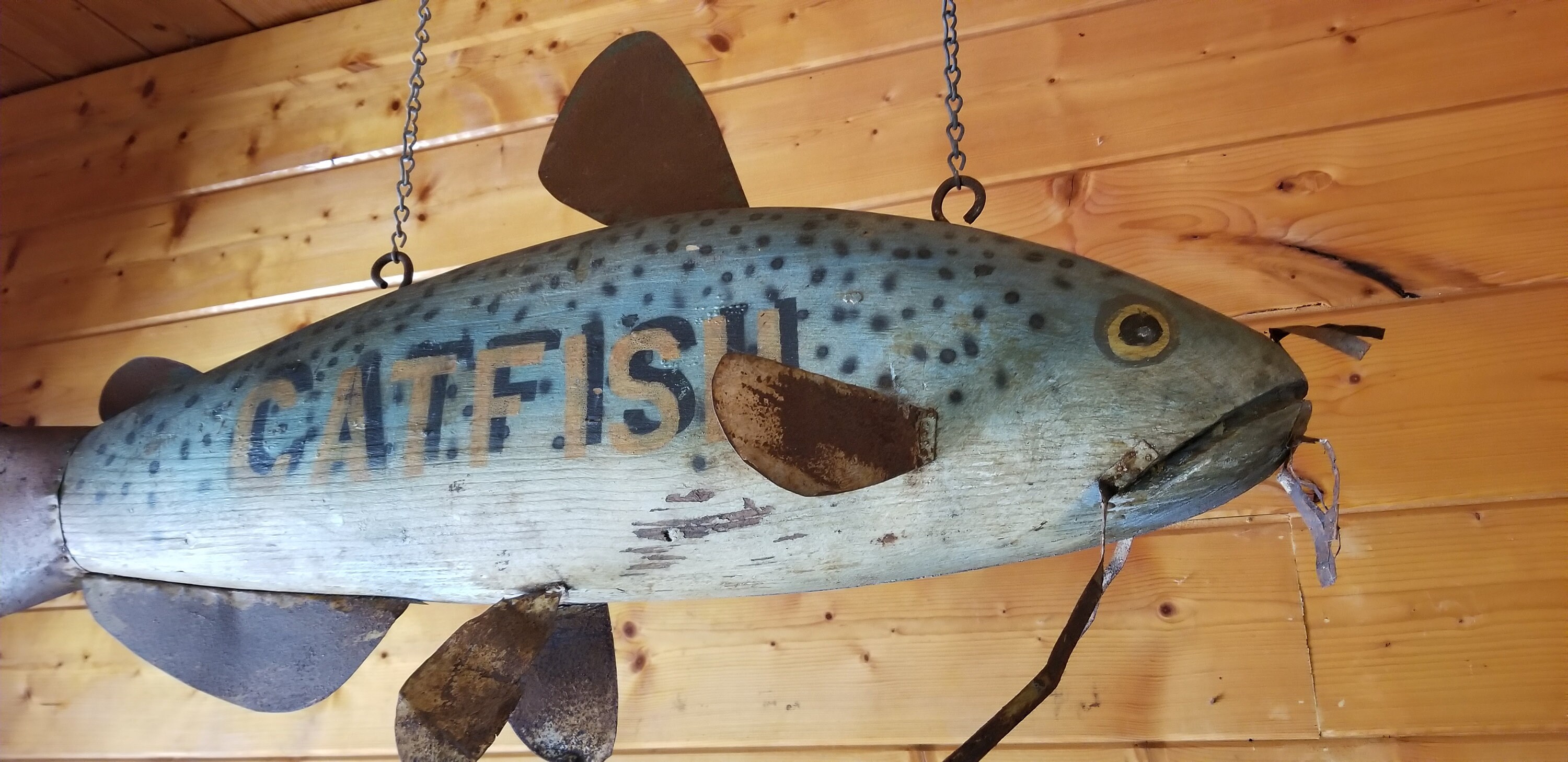 A+ One of A Kind Rare Large Unique Antique Folk Art Metal Catfish Hand ...