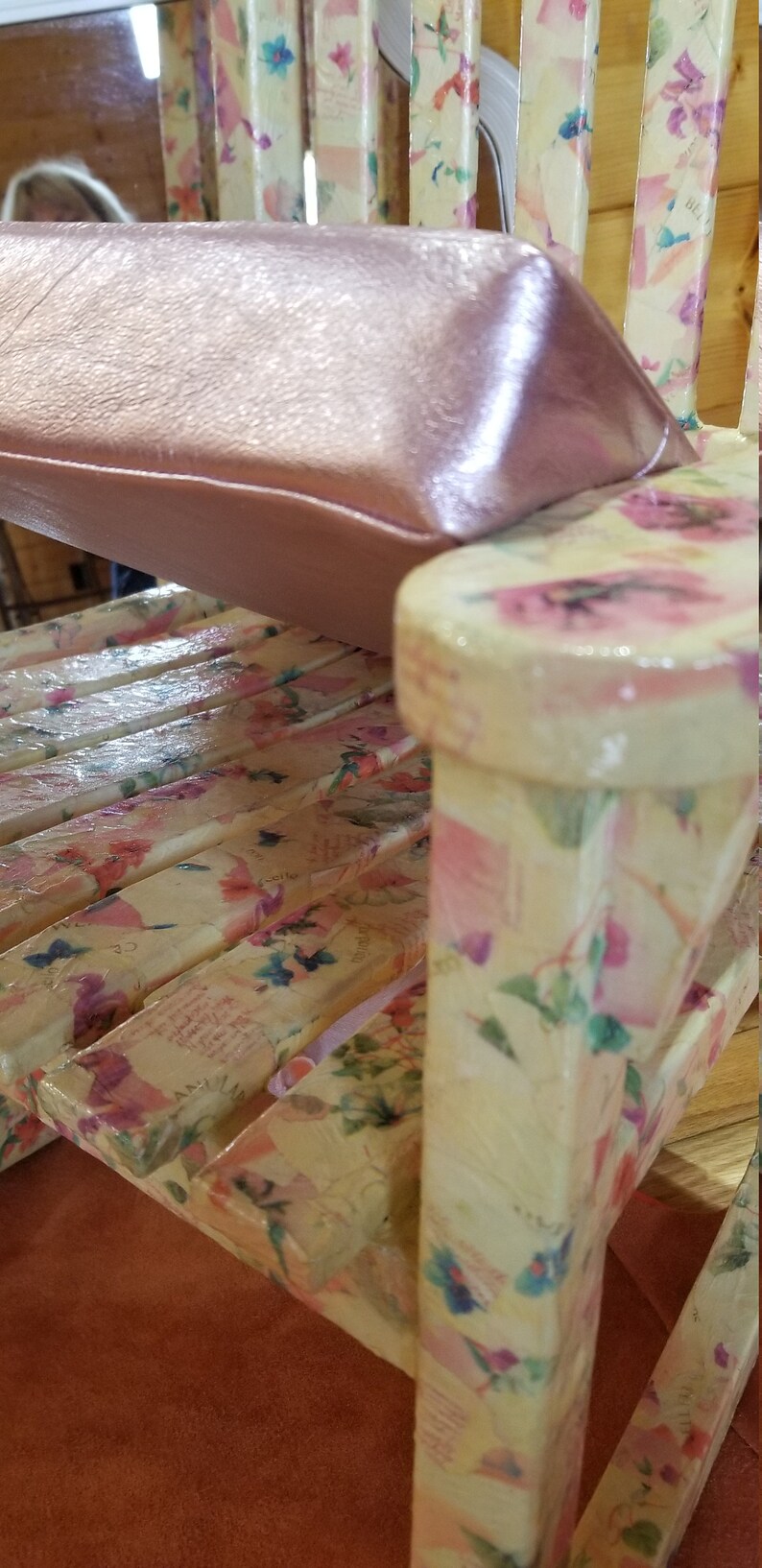 1 Antique Deco Art Kid's Solid Wood Decoupaged Rocker Metallic Pink ...
