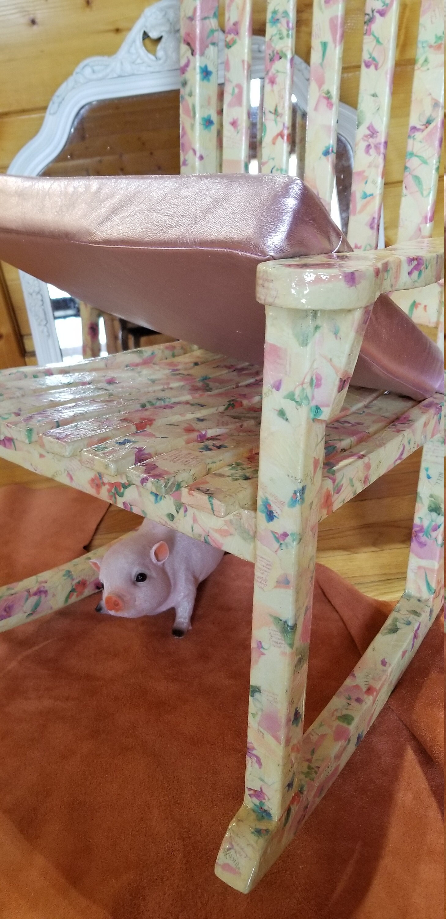 1 Antique Deco Art Kid's Solid Wood Decoupaged Rocker Metallic Pink ...