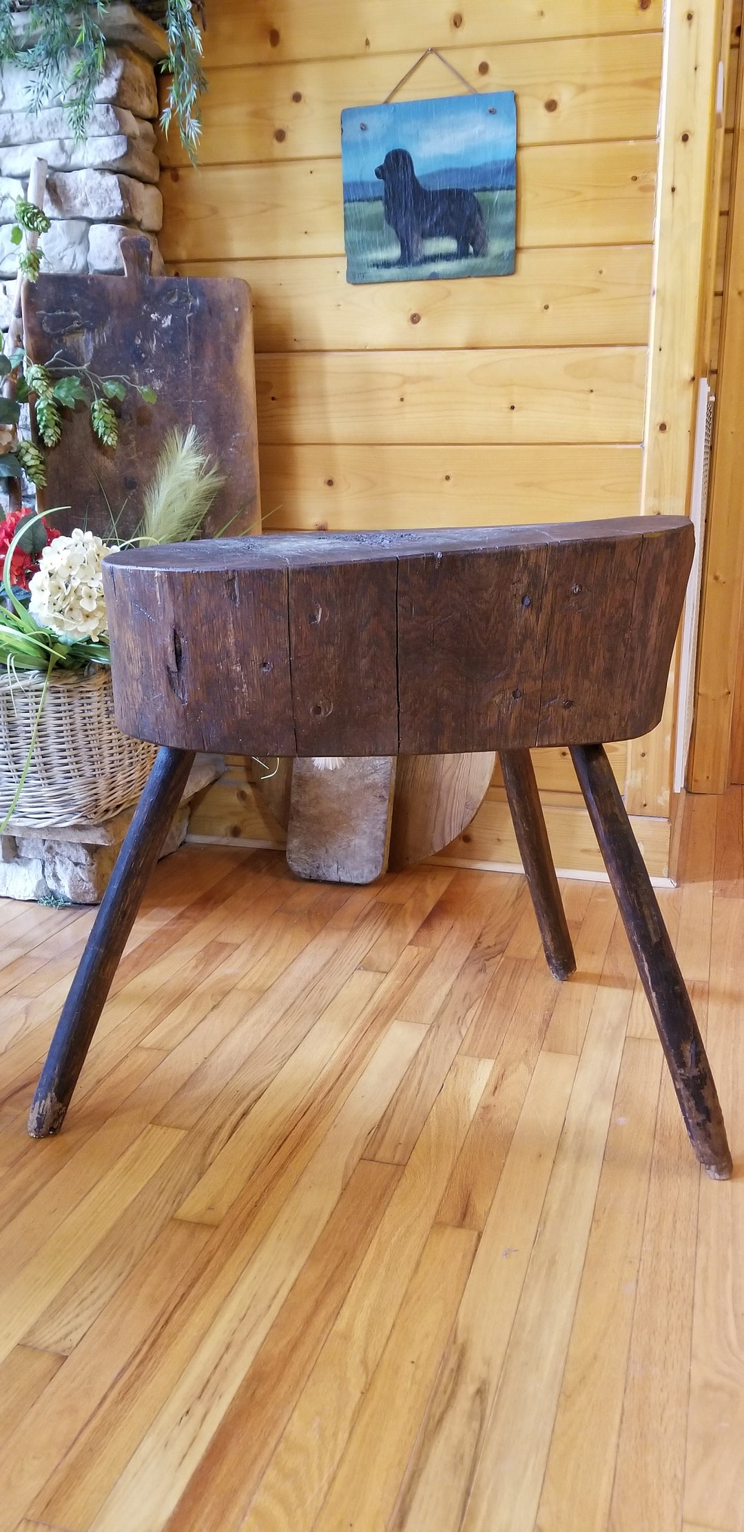 11700s Antique Primitive French Elm Butcher's Block Provincial Table ...