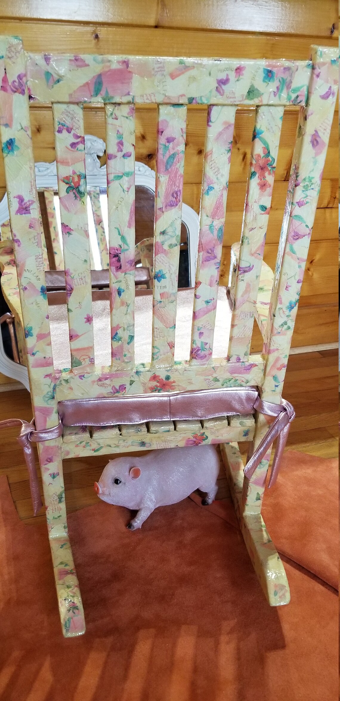 1 Antique Deco Art Kid's Solid Wood Decoupaged Rocker Metallic Pink ...