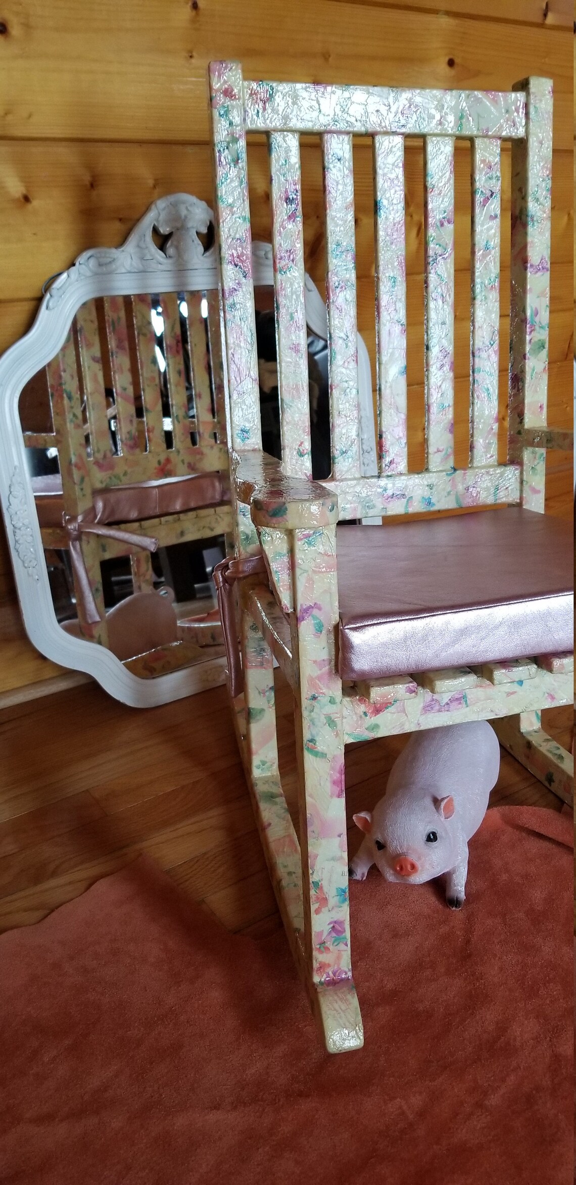 1 Antique Deco Art Kid's Solid Wood Decoupaged Rocker Metallic Pink ...