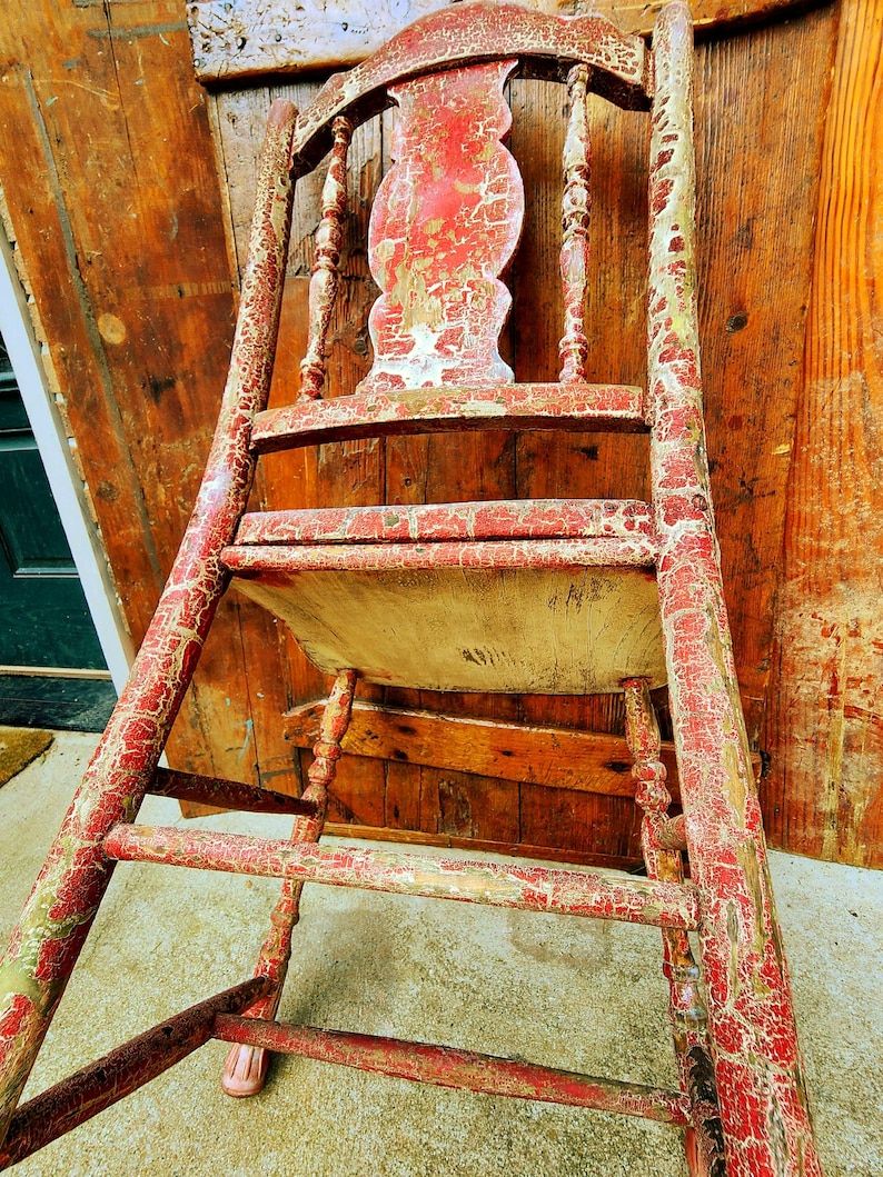 Rare 1800s Primitive Fiddleback Chair Original Paint Spindles Windsor ...
