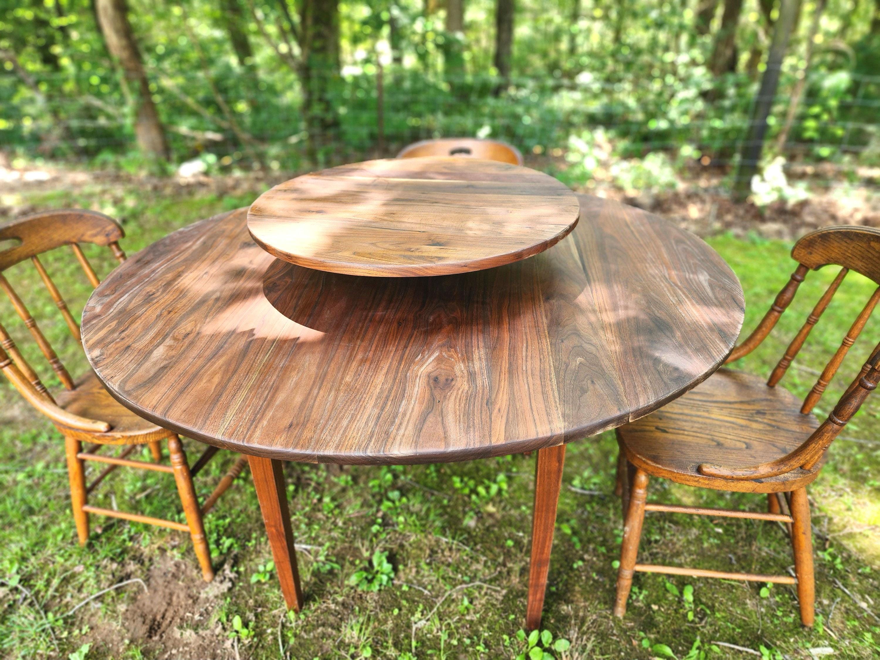 19th Century Exceptional Primitive Walnut Lazy Susan Round Table With Fine Tapered Legs Great ...