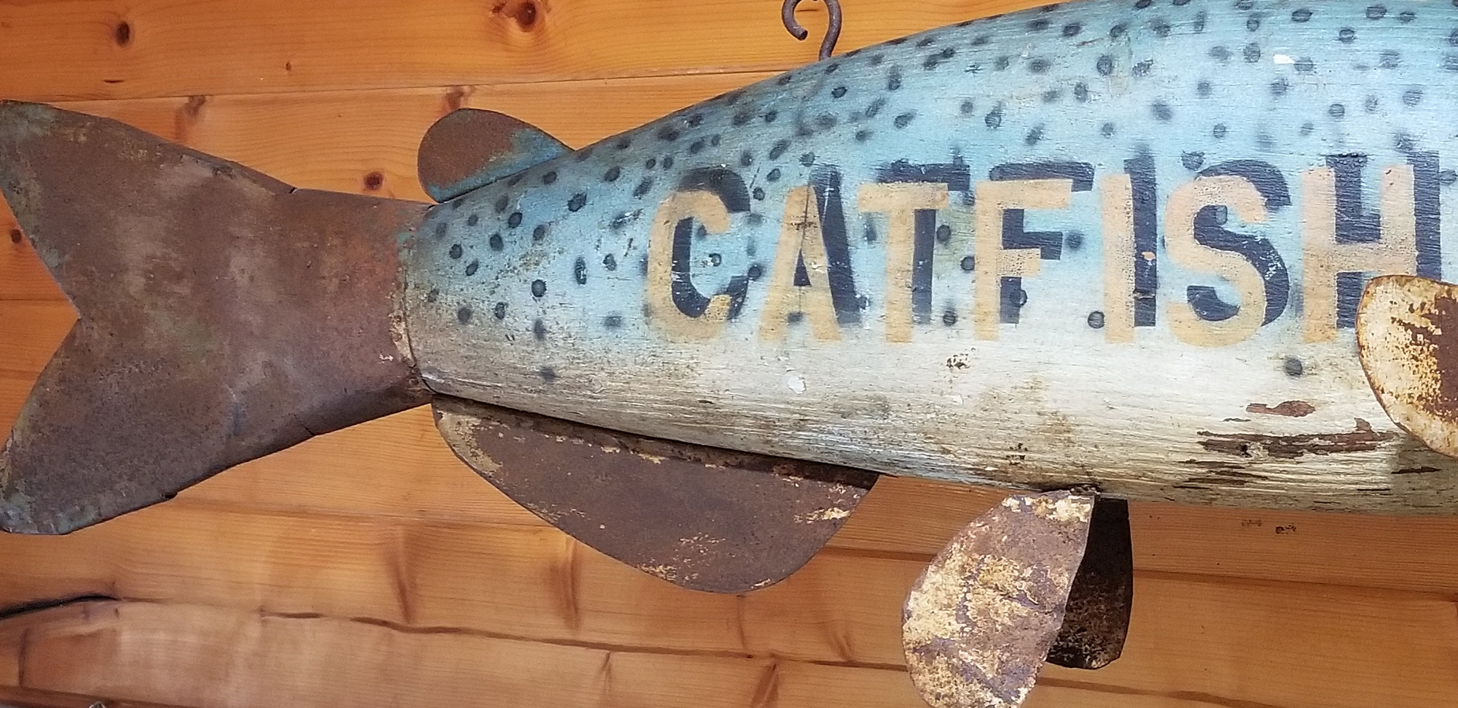 A+ One of A Kind Rare Large Unique Antique Folk Art Metal Catfish Hand ...