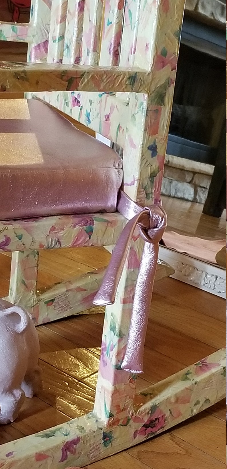 1 Antique Deco Art Kid's Solid Wood Decoupaged Rocker Metallic Pink ...