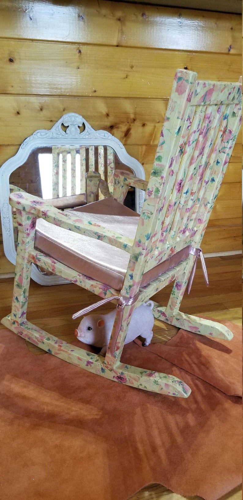 1*** Antique Deco Art Kid's Solid Wood Decoupaged Rocker Metallic Pink ...