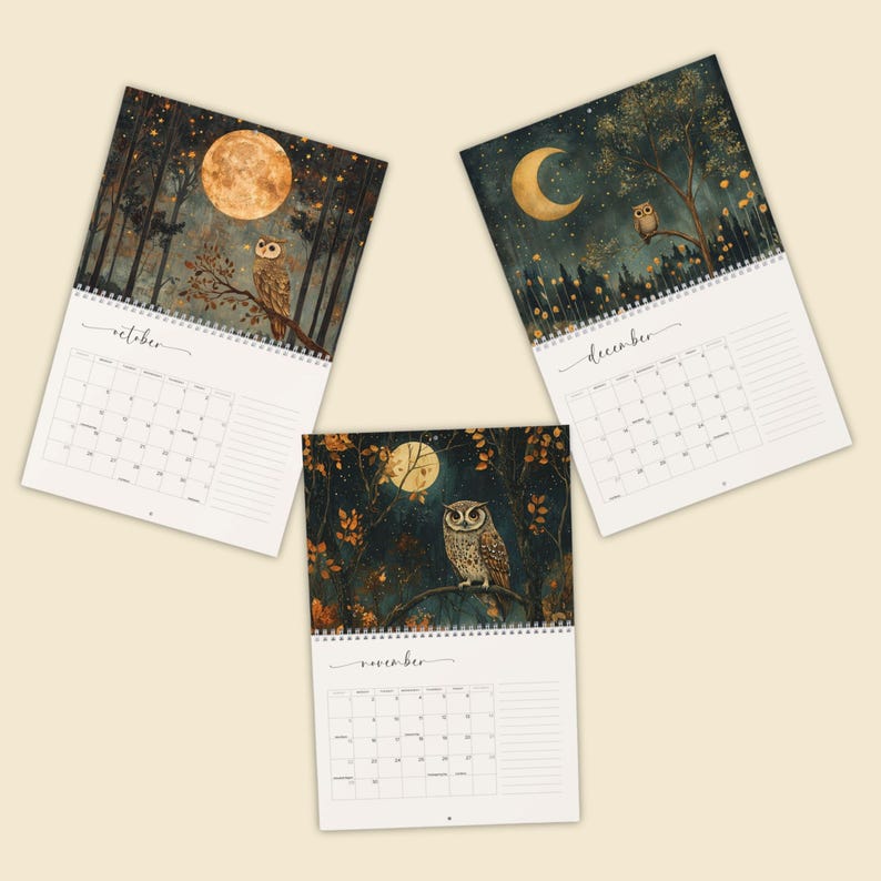 Owl Wall Calendar, 2026 Night Forest Full Moon and New Moon Dates - Etsy
