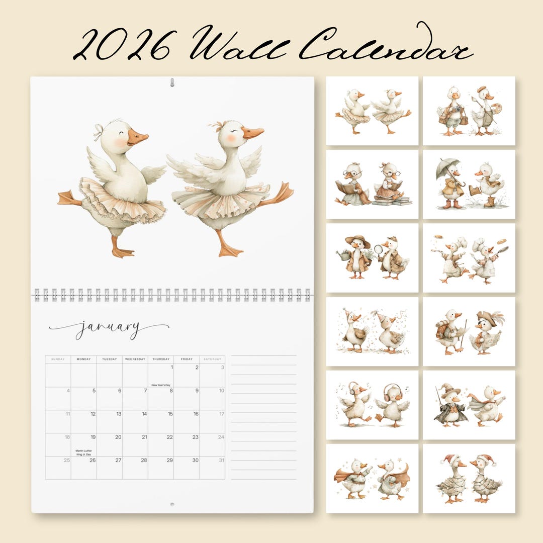 2026 Wall Calendar for Kids, Silly Goose Watercolor Nursery Decor ...