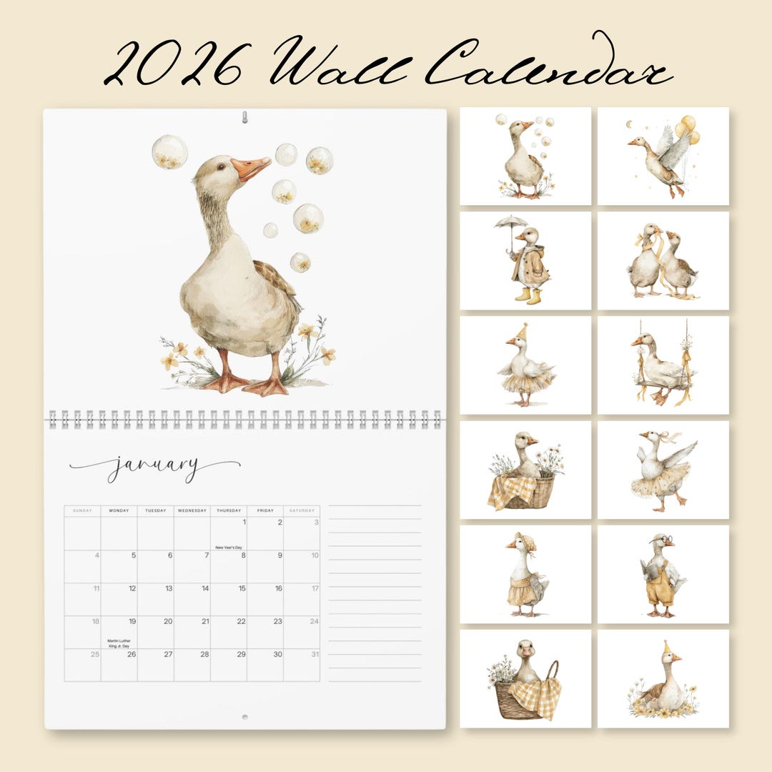 2026 Silly Goose Wall Calendar, Cute Nursery Kid's Room Watercolor ...