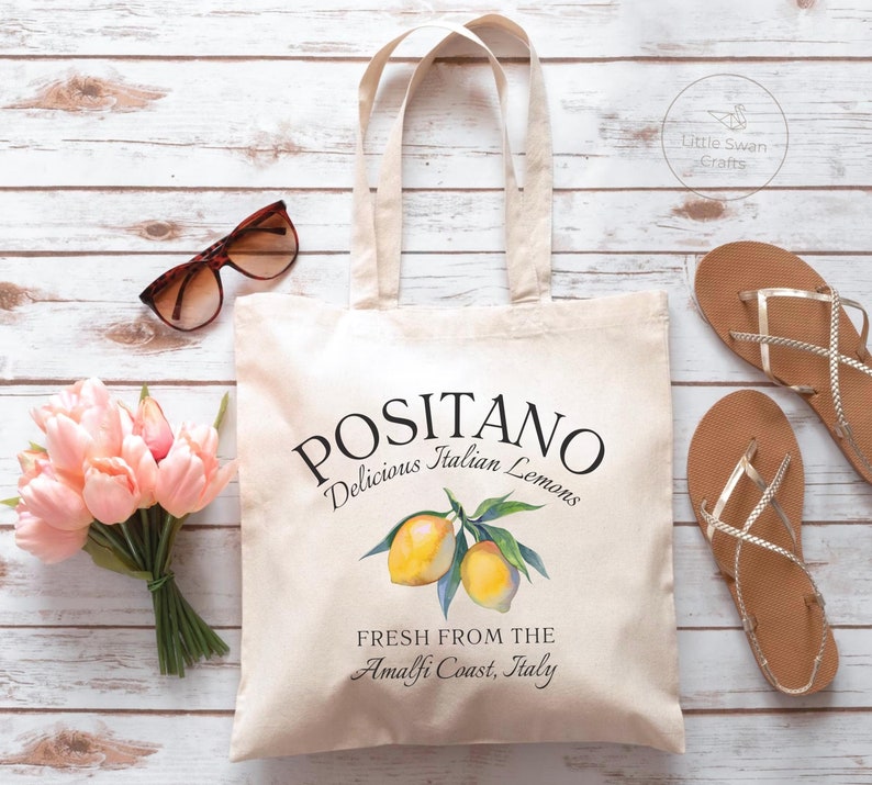 Positano Lemon Tote Bag: Amalfi Coast Cotton Canvas Market Bag - Etsy