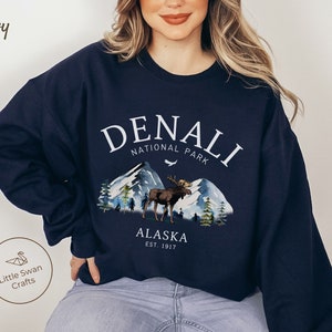 Denali National Park Sweatshirt, Alaska Moose Crewneck Pullover, Unisex ...