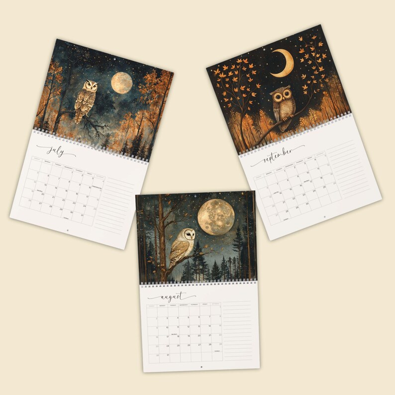 Owl Wall Calendar, 2026 Night Forest Full Moon and New Moon Dates - Etsy