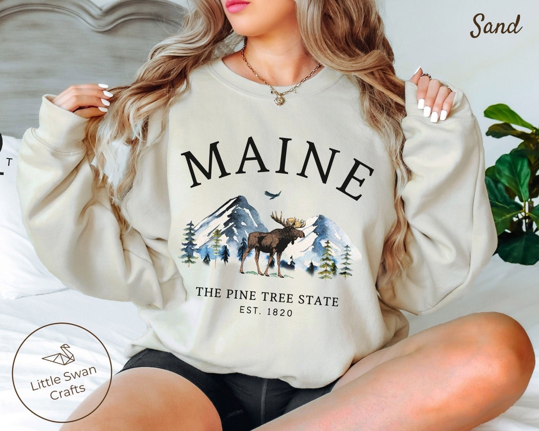 Maine Sweatshirt, Pine Tree State Moose Crewneck Pullover - Unisex - Etsy