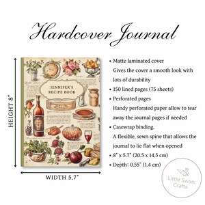 Personalized Recipe Book, Cookbook Journal, Custom Name and Text ...