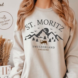 St. Moritz Sweatshirt, Switzerland Mountains Crewneck Pullover, Unisex ...