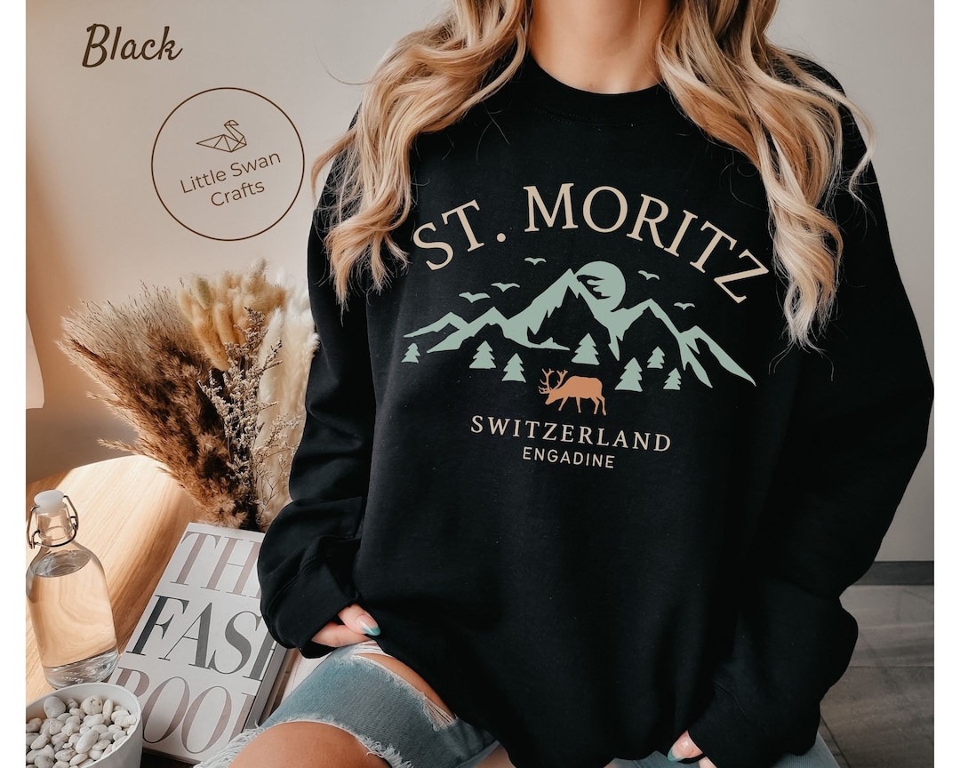 St. Moritz Sweatshirt, Switzerland Mountains Crewneck Pullover, Unisex ...