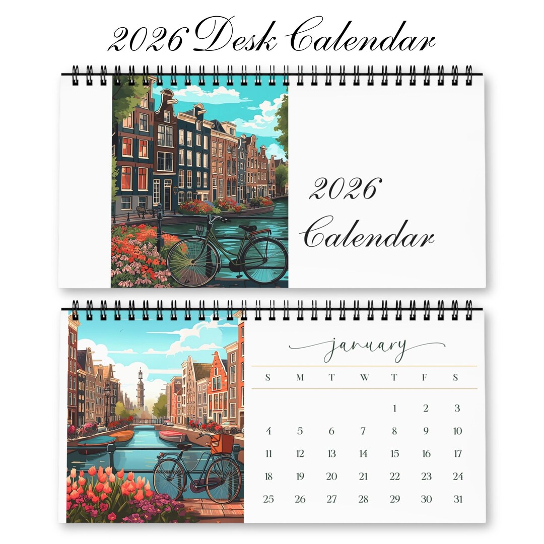 2026 Amsterdam Desk Calendar, the Netherlands Houses and Bicycles - Etsy