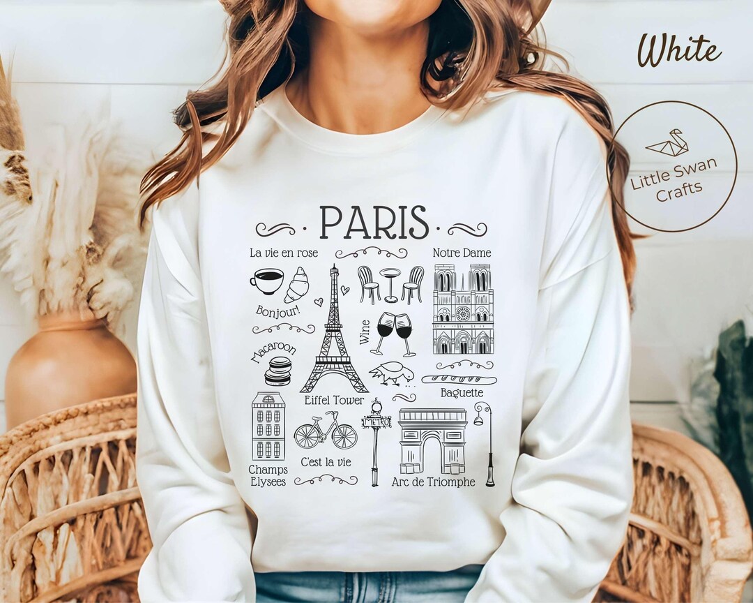 Paris Sweatshirt, French Landmarks Eiffel Tower Crewneck Pullover ...