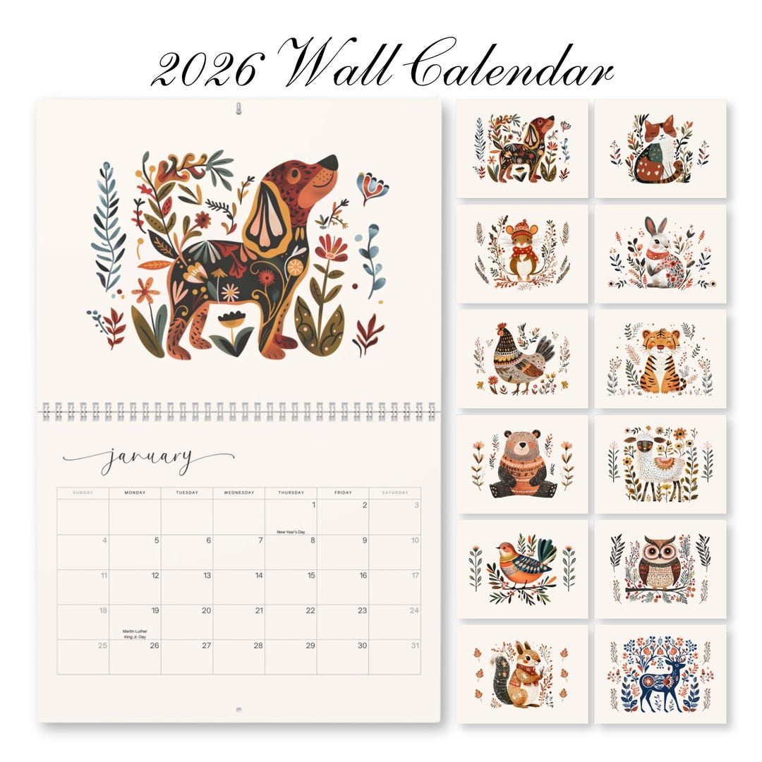 Scandinavian Wall Calendar, 2026 Hygge Animals Folk Art - Etsy