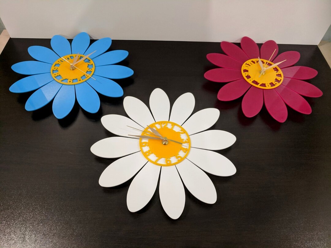 Wall Clock, Choose Color Daisy Clock, Non-ticking, Gerbera Acrylic Mid ...