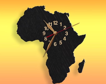 Wall Clock Africa Continent Map Wood Non-ticking LARGE 12-18-24inch ...
