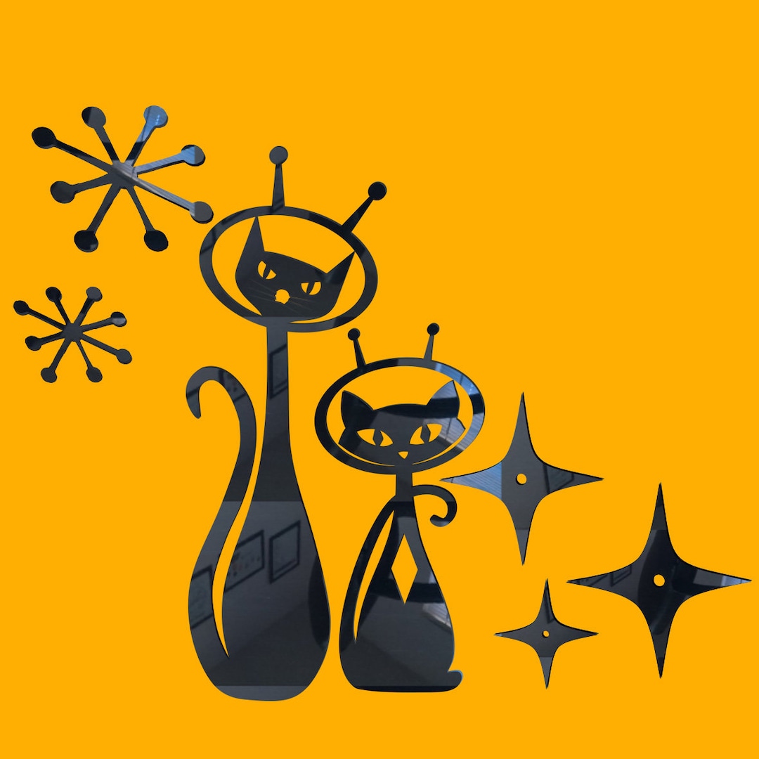 Mid Century Modern Atomic Pair Cat Vintage Style Starburst - Etsy
