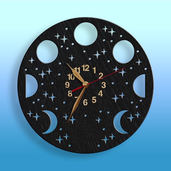 Wood Clock Decorative Moon Phases Lunar Cycle Astronomic | Etsy