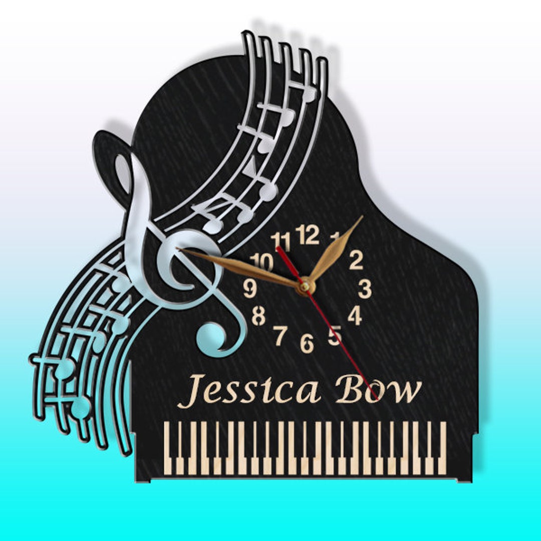 Wall Clock Piano PERSONALIZED Wood Non-ticking LARGE 12-18inch, Melody ...