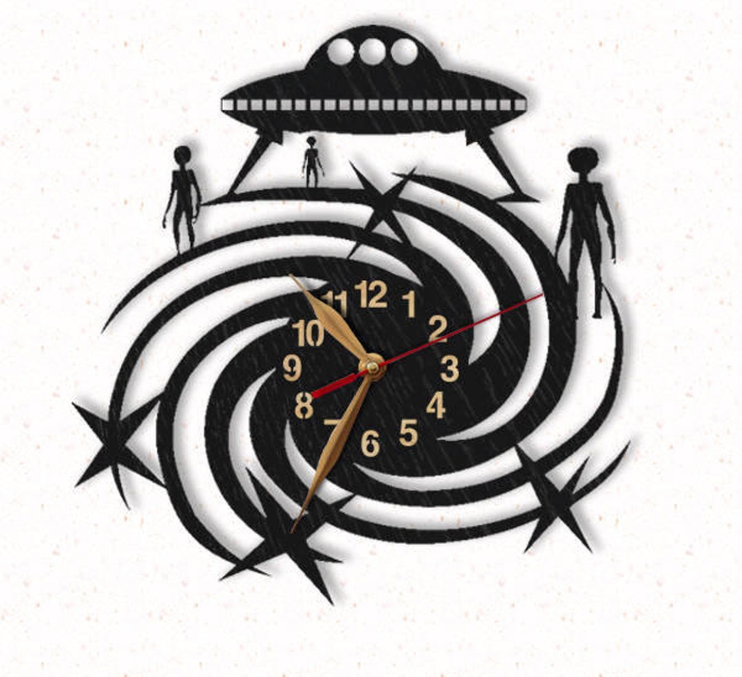 Wall Clock 18 or 13 Inches Interstellar Spaceship UFO, Wood Non-ticking ...