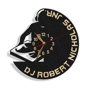 Wall Clock DJ Gift, Wood Non-ticking LARGE 12-18inch, Disc-jockey, Disk ...