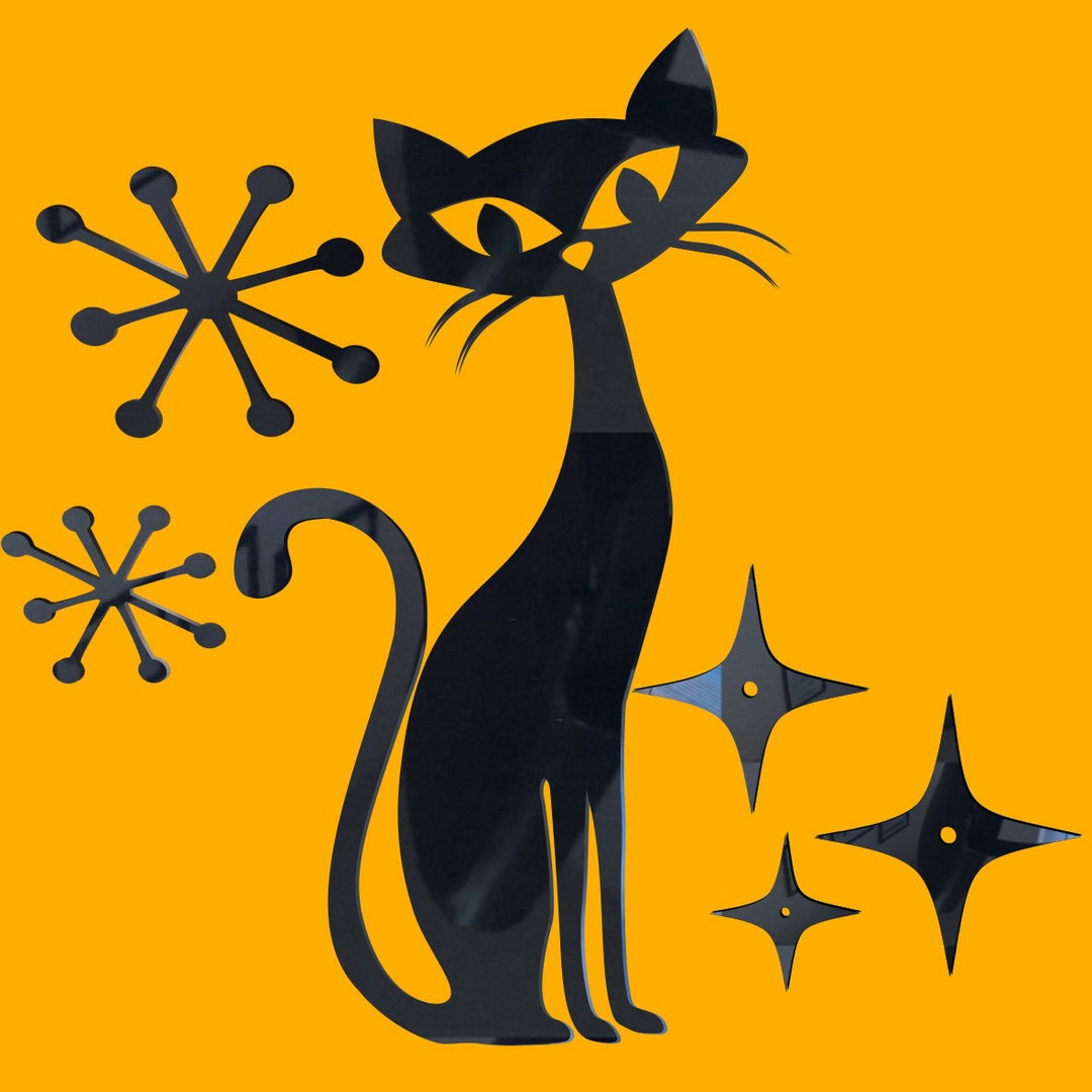Mid Century Modern Atomic Cat Vintage Style Starburst Black - Etsy
