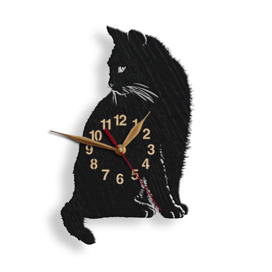 Wall Clock Black Cat, LARGE 12-18 Inch Height, Non-ticking, Wall Art ...