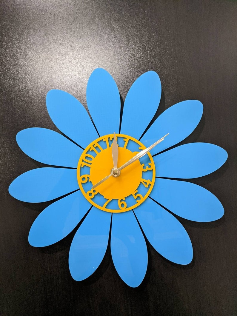 Wall Clock, Choose Color Daisy Clock, Non-ticking, Gerbera Acrylic Mid ...