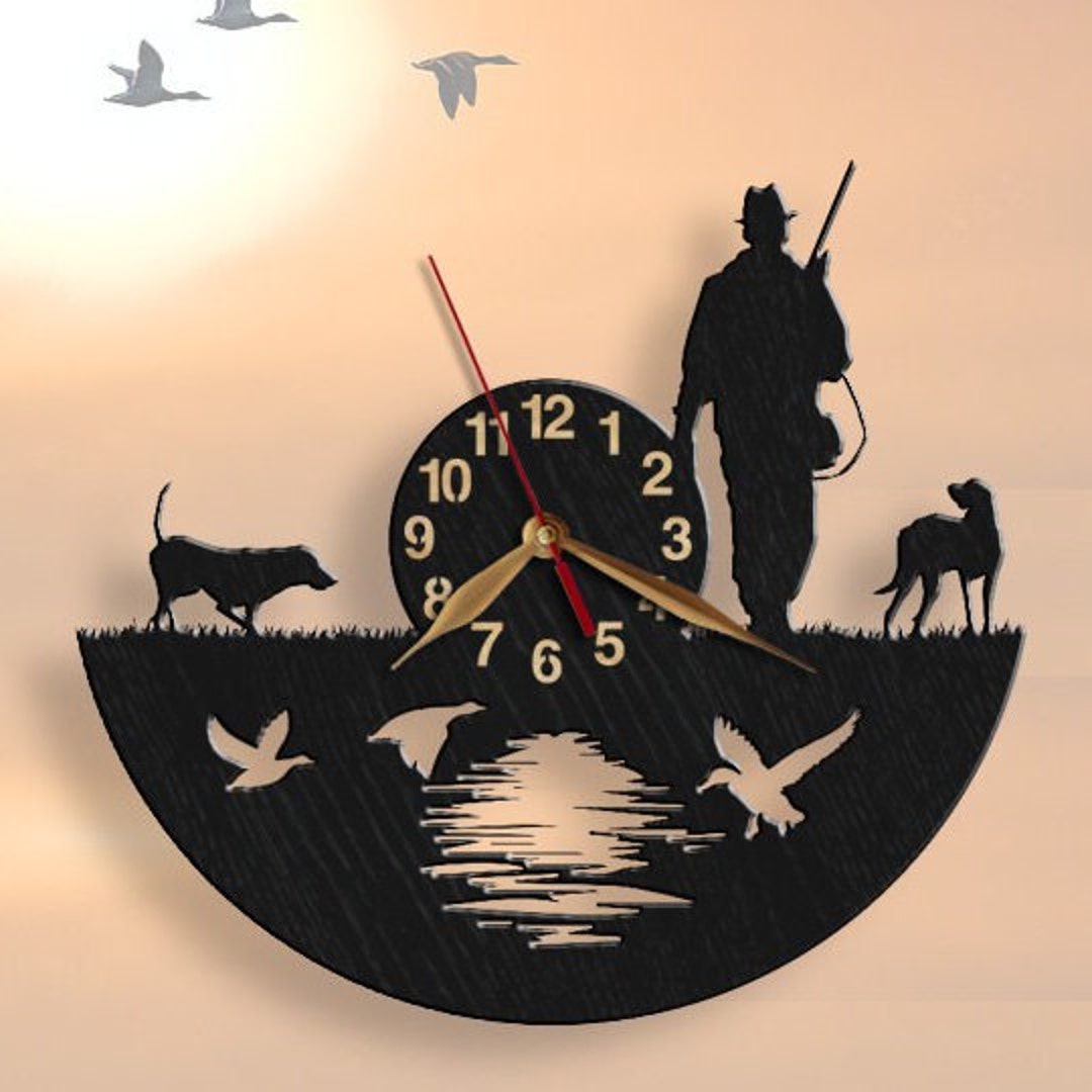 Wall Clock Hunter Wood Gift BIG Non-ticking Ducks Pheasants Moose Wild ...