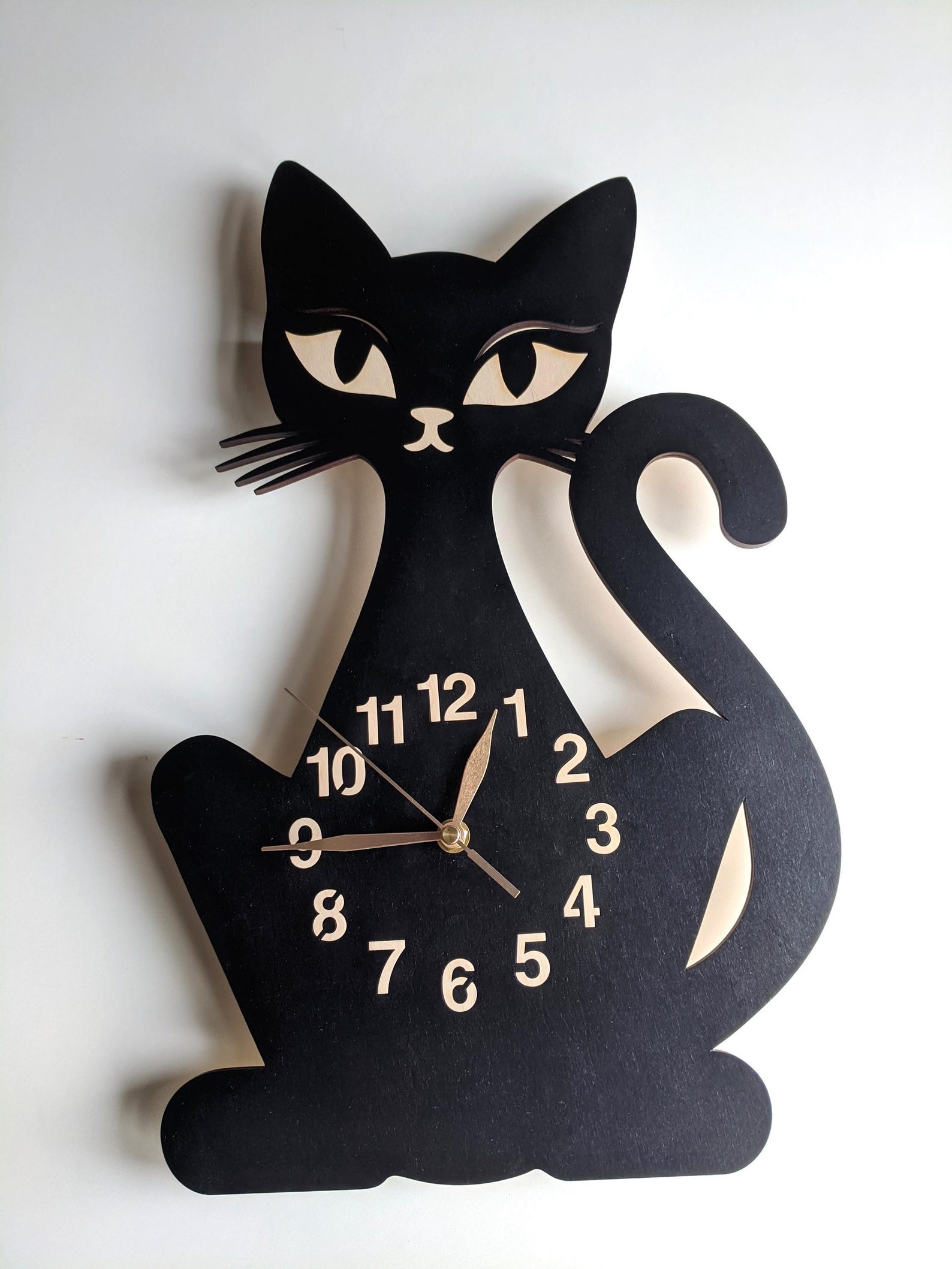 Mid-century Modern Black Atomic Cat Wall Clock 12-18" Silent MCM Decor ...