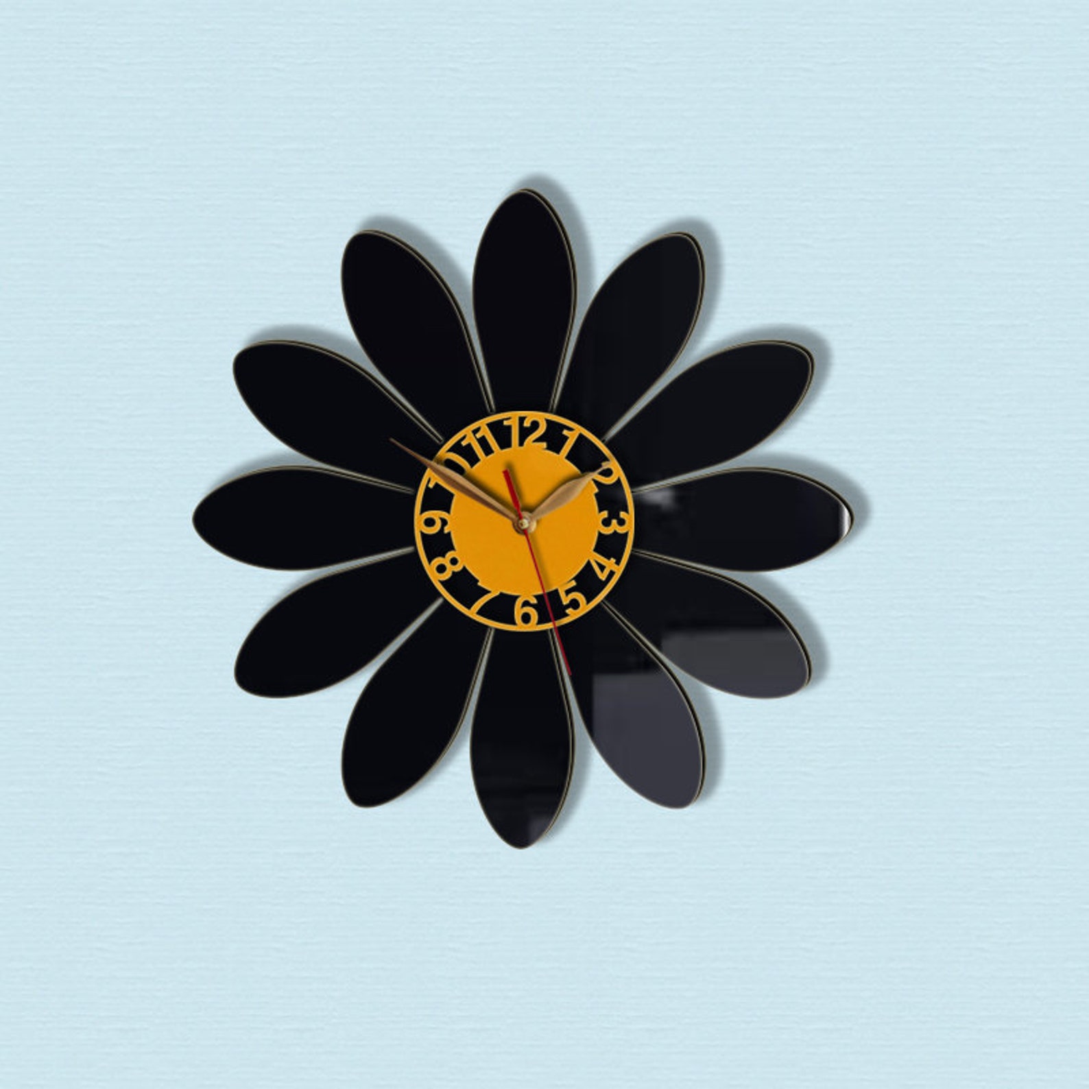 Wall Clock, Choose Color Daisy Clock, Non-ticking, Gerbera Acrylic Mid ...