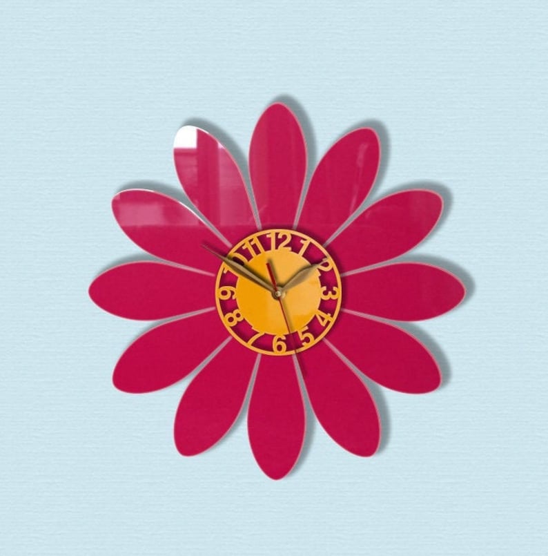 Wall Clock Choose Color Daisy Clock Non-ticking Gerbera - Etsy