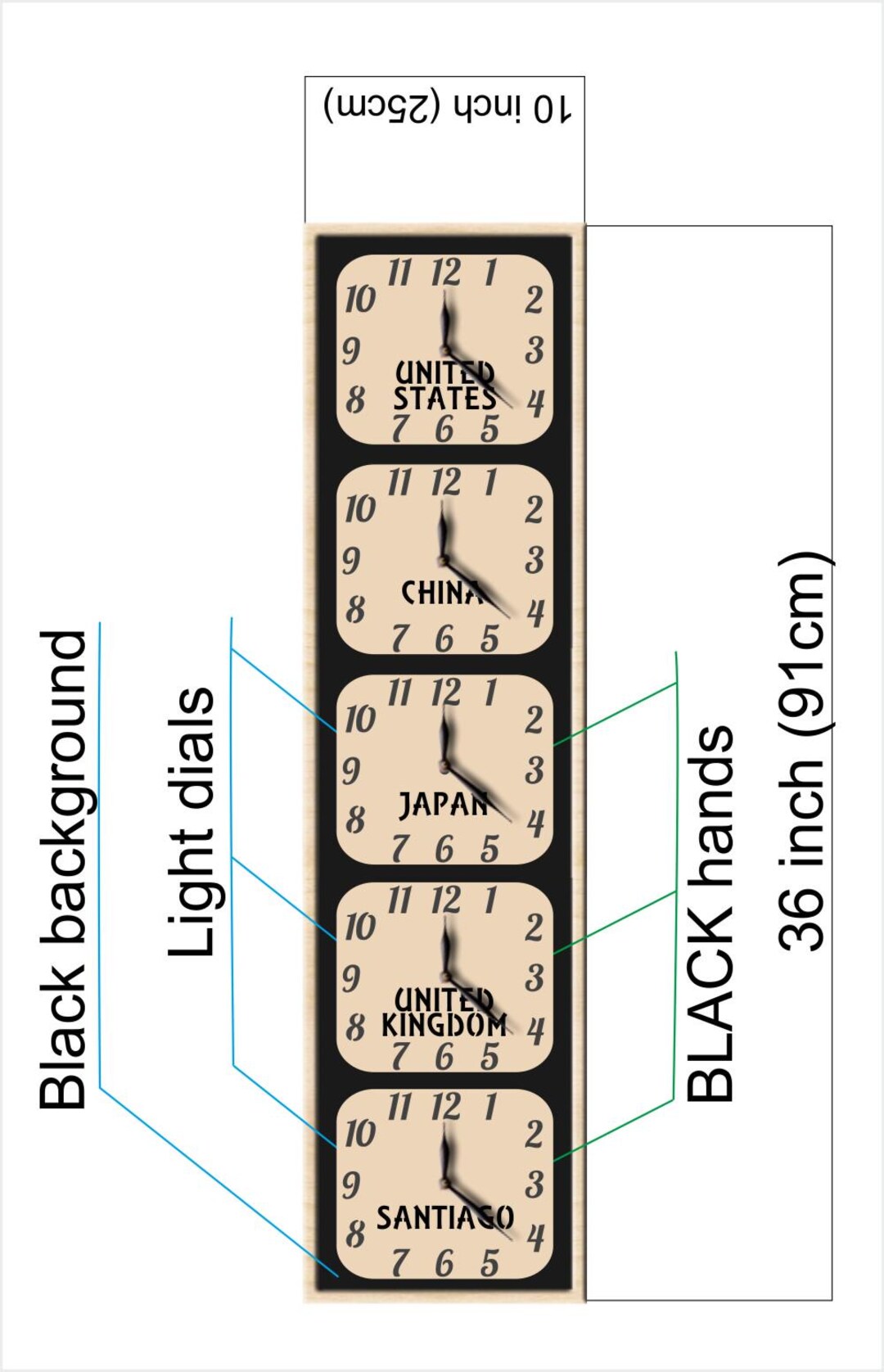 Vertical Framed Multiple World Time Zone Clock, City/state/country Sign ...
