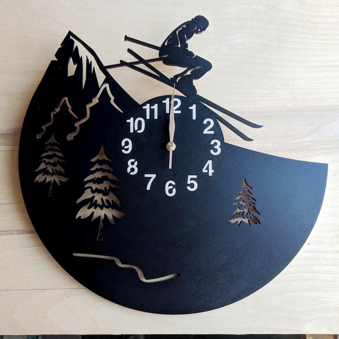 Wall Clock Skier Non-ticking, Skiing Downhill, Winter Sport Freestyle ...