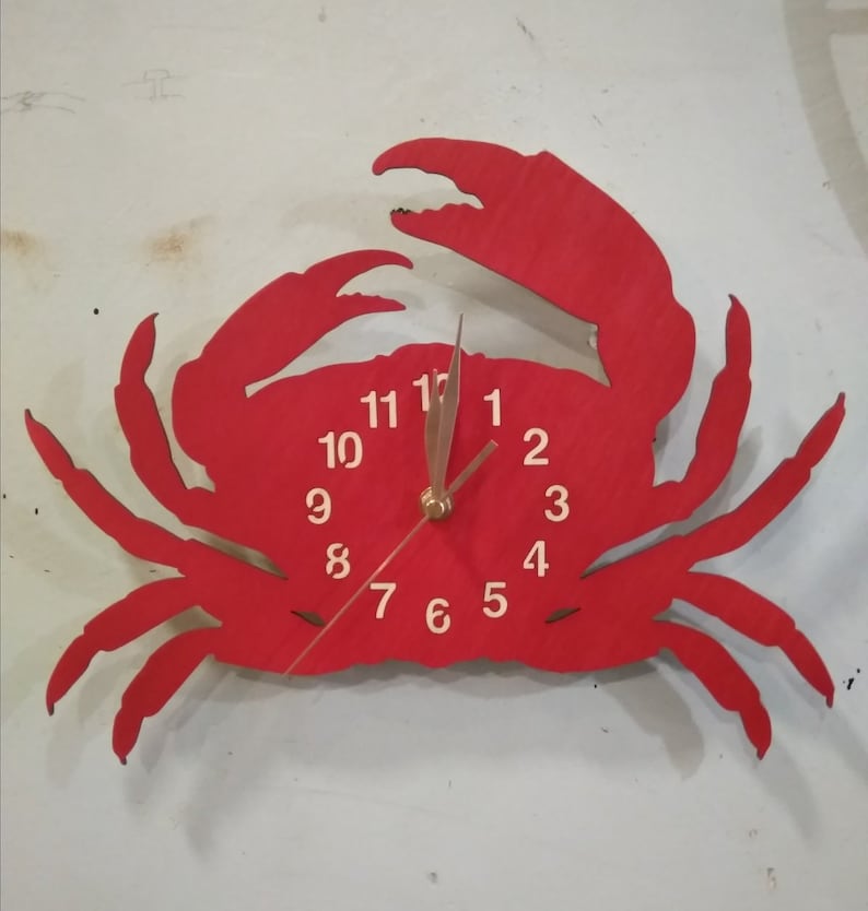 Wall Clock Crab LARGE 12-18inch, Art Decor, Non-ticking Wooden Clock ...