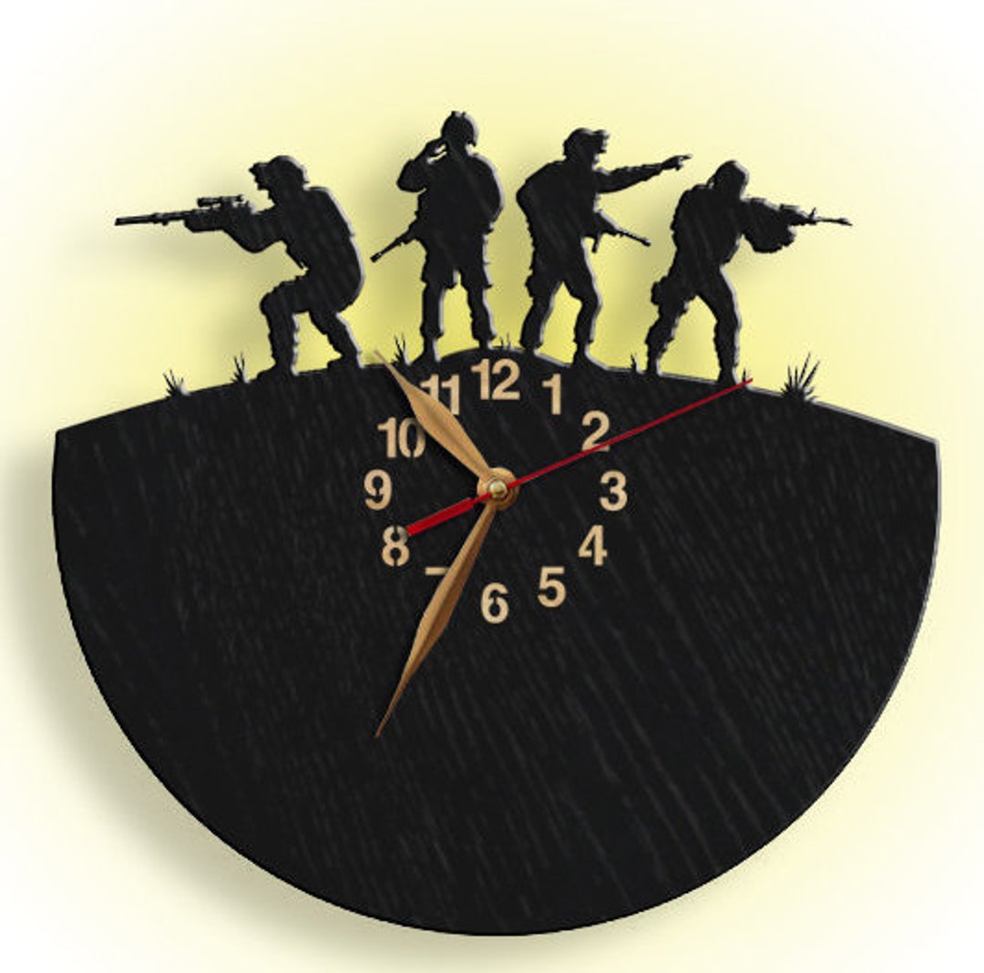 Wall Clock Army Soldiers Weapons LARGE 12-18 Inch Wood, Military, Gun ...