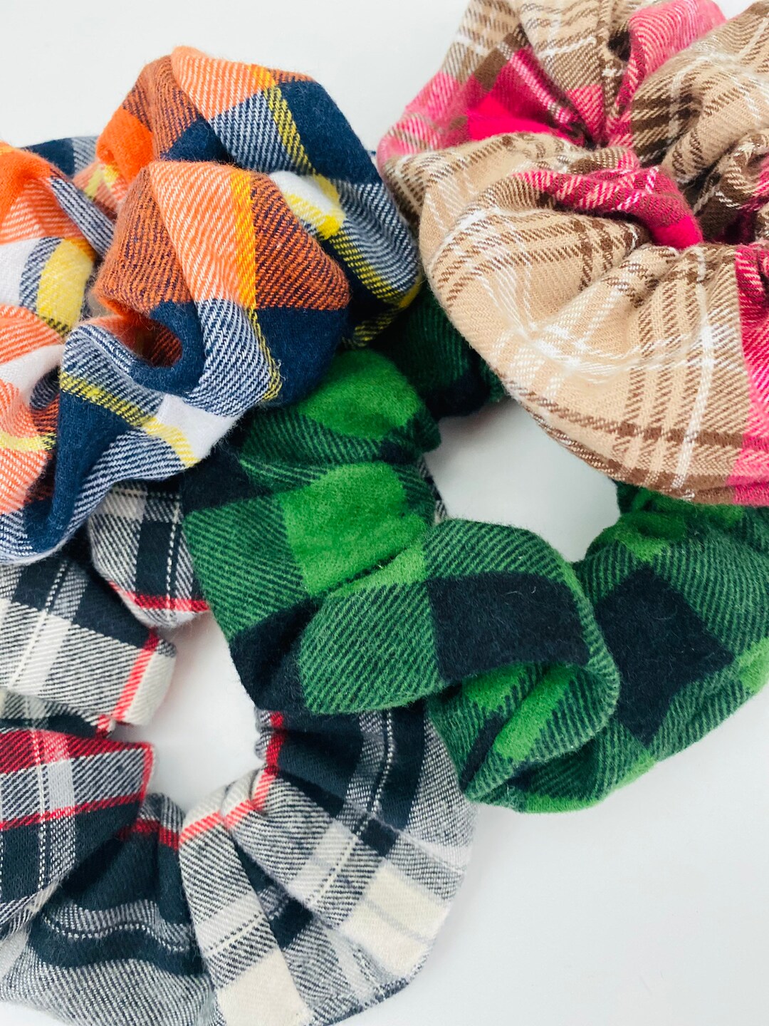 Large Plaid Flannel Scrunchies | Fall/autumn Plaid Scrunchies | Large ...