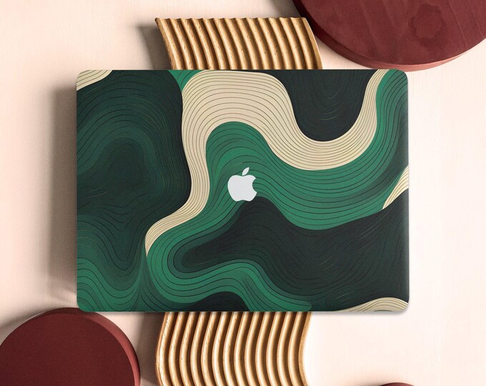 Abstract Green Waves MacBook Case Stylish Trendy Laptop Cover With ...