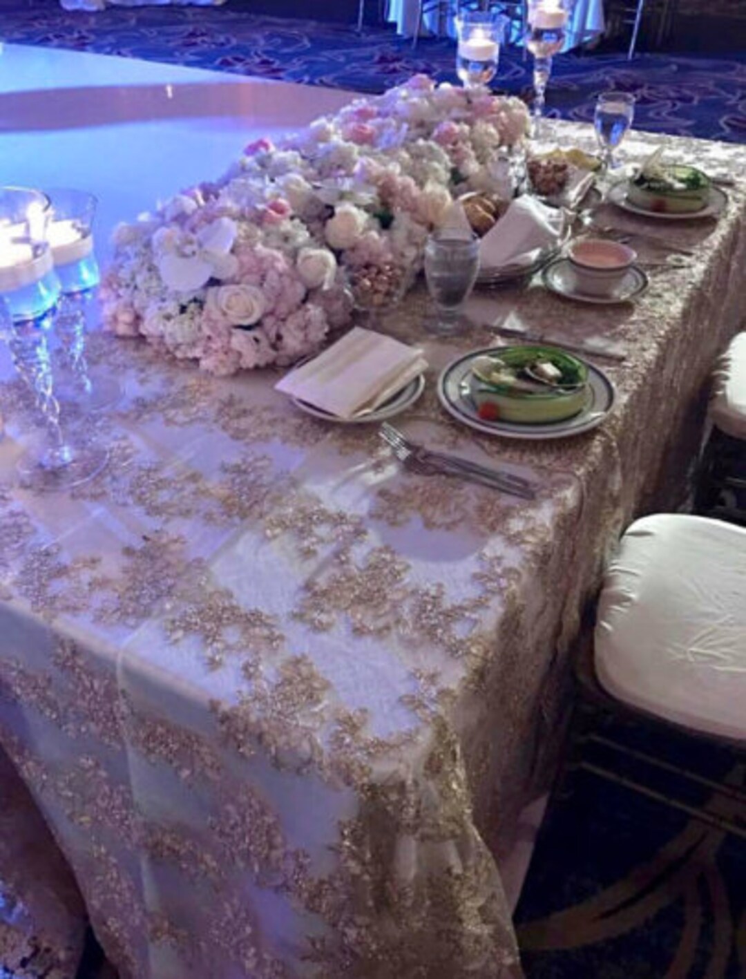 SALE!! Gold Embroidered Lace Table Runner, Gold Tablecloth, Table ...