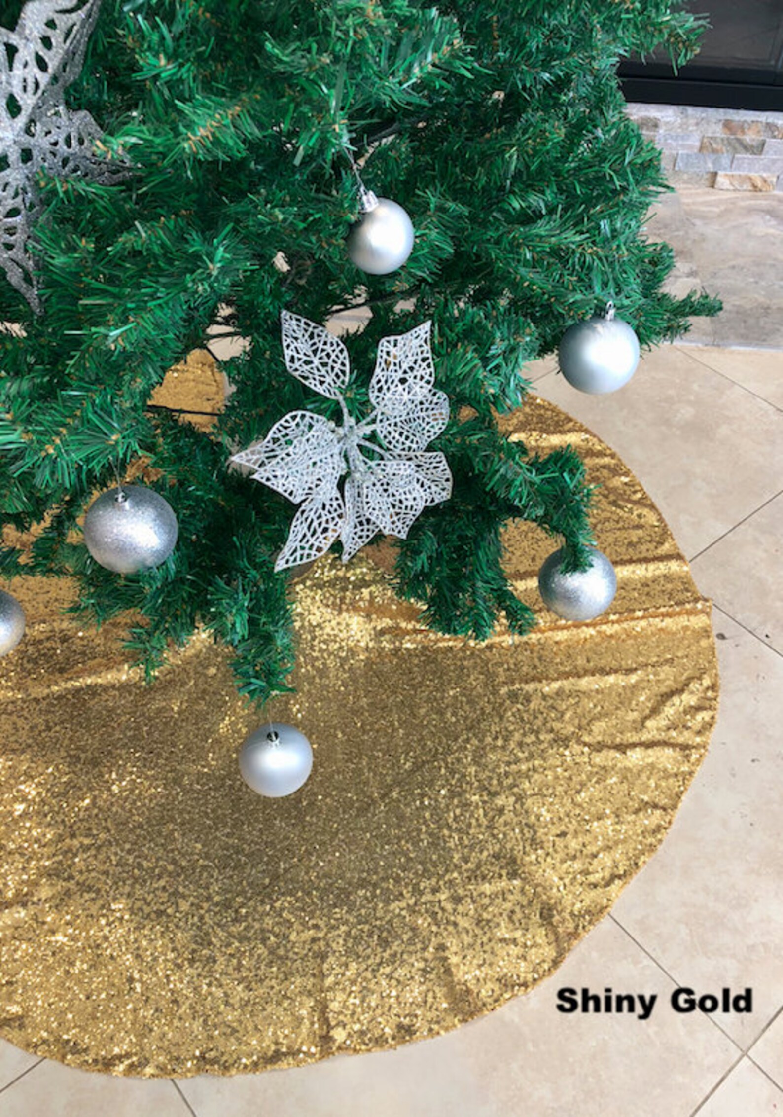 Sequin Tree Skirt Christmas Tree Skirt Gold Sequence Tree | Etsy
