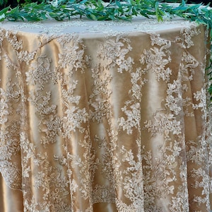 SALE Gold Embroidered Lace Table Runner, Gold Tablecloth, Table Overlay ...