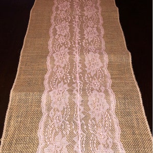 Burlap Table Runner With Lace, Dining Table, Wedding, Party, Bridal ...