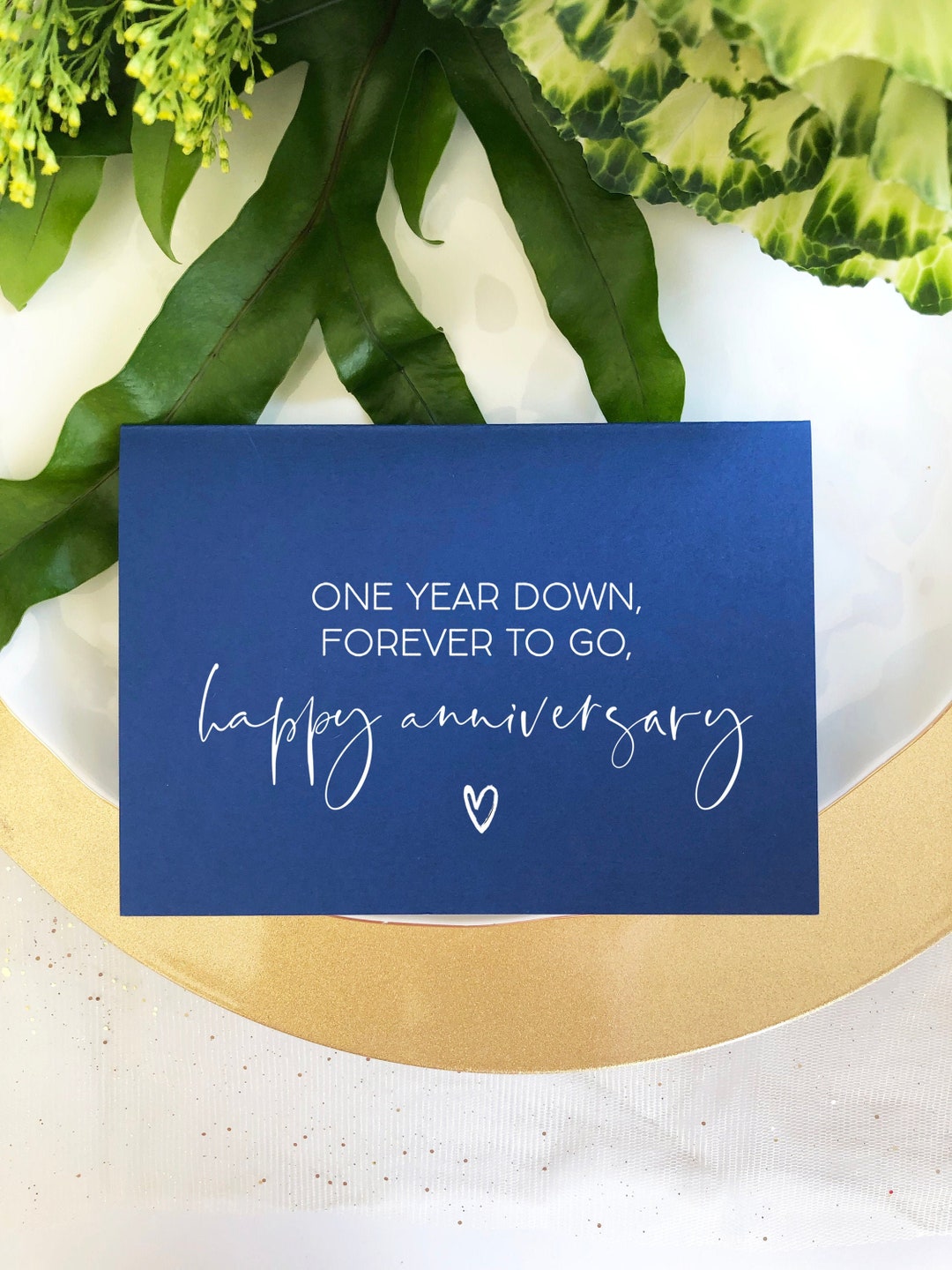 Navy Blue One Year Down, Forever to Go Happy Anniversary Card, First ...